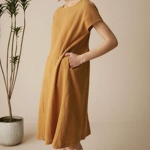 Lintico | Dresses | 0 Linen Capsleeve Textured Washed Midi Dress Alice | Poshmark